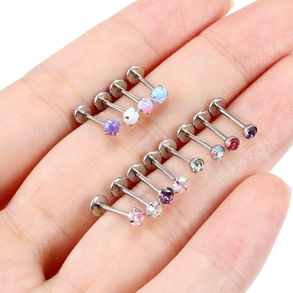 18G 20G Threadless Push in Nose Rings Studs 6Mm 7Mm Bar Surgical Steel ...