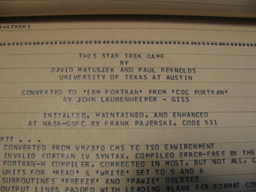 Star Trek game Fortran source code for old IBM mainframe computers | eBay