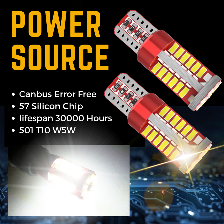 T10 W5W 501 LED Car Side Light Bulbs Canbus Error Free 57 SMD Xenon ...