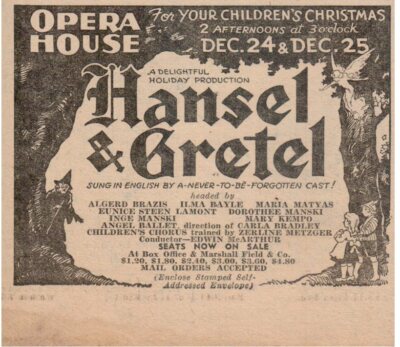 1940's "Hansel & Gretel" Opera House Chicago musical newspaper ad 4x3 ...