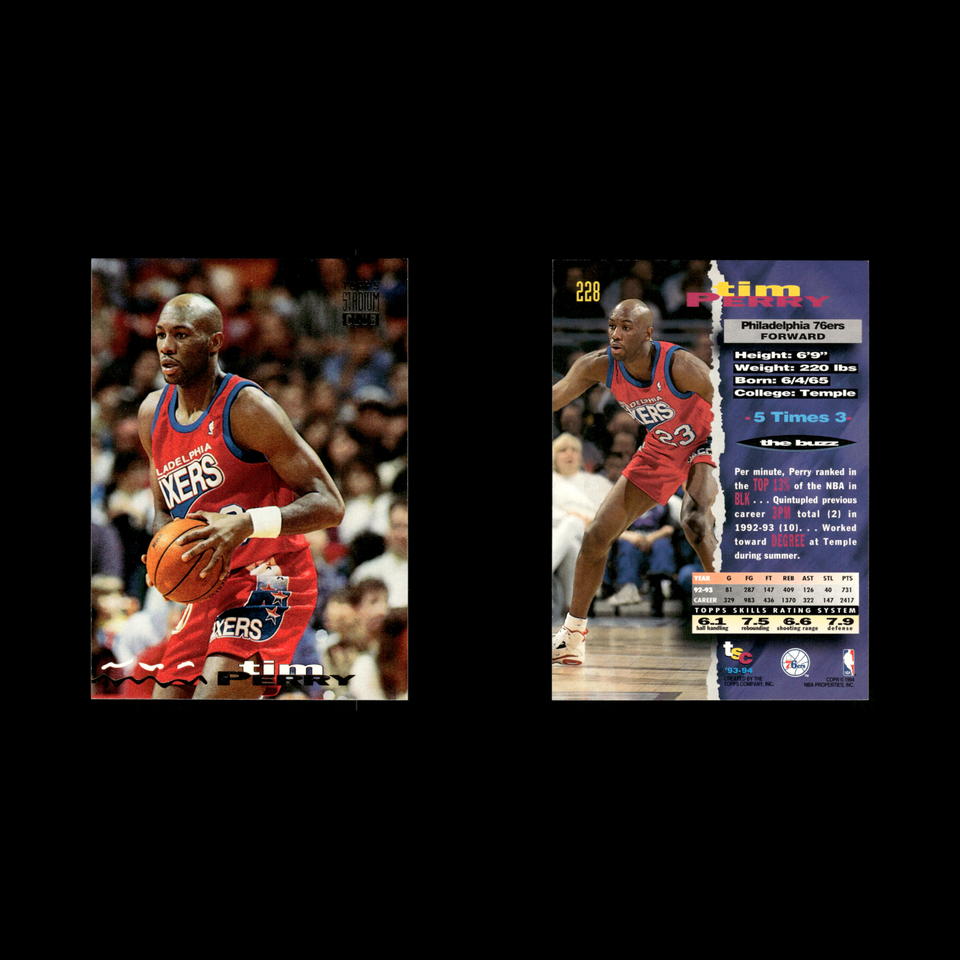 Tim Perry #228 1993-94 Stadium Club Philadelphia 76ers Basketball Card ...