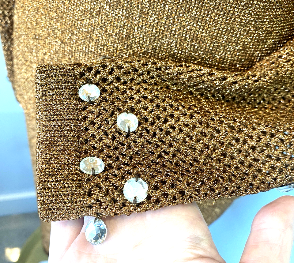 Steve Fabrikant Vintage Sweater Dress Cooper Metallic & Rhinestone ...