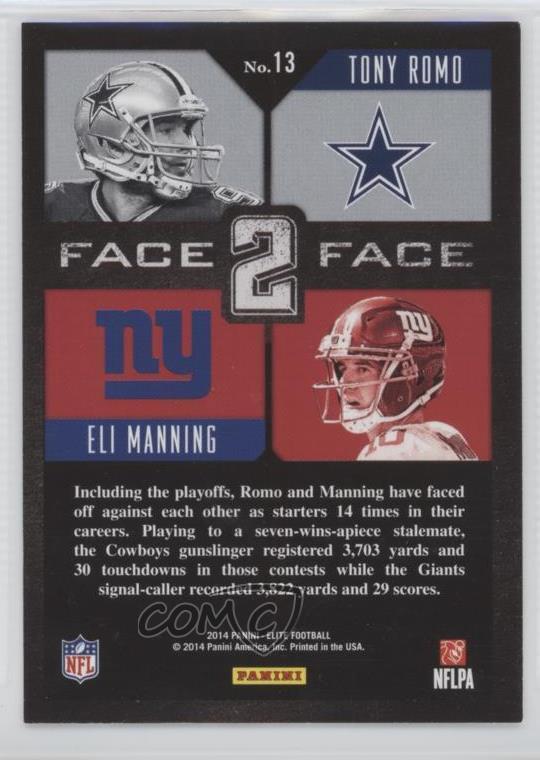 2014 Panini Elite - Face 2 Face Silver #13 Tony Romo, Eli Manning for ...