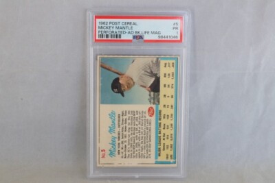 1962 POST CEREAL BASEBALL CARD # 5 MICKEY MANTLE YANKEES PSA 1 | eBay