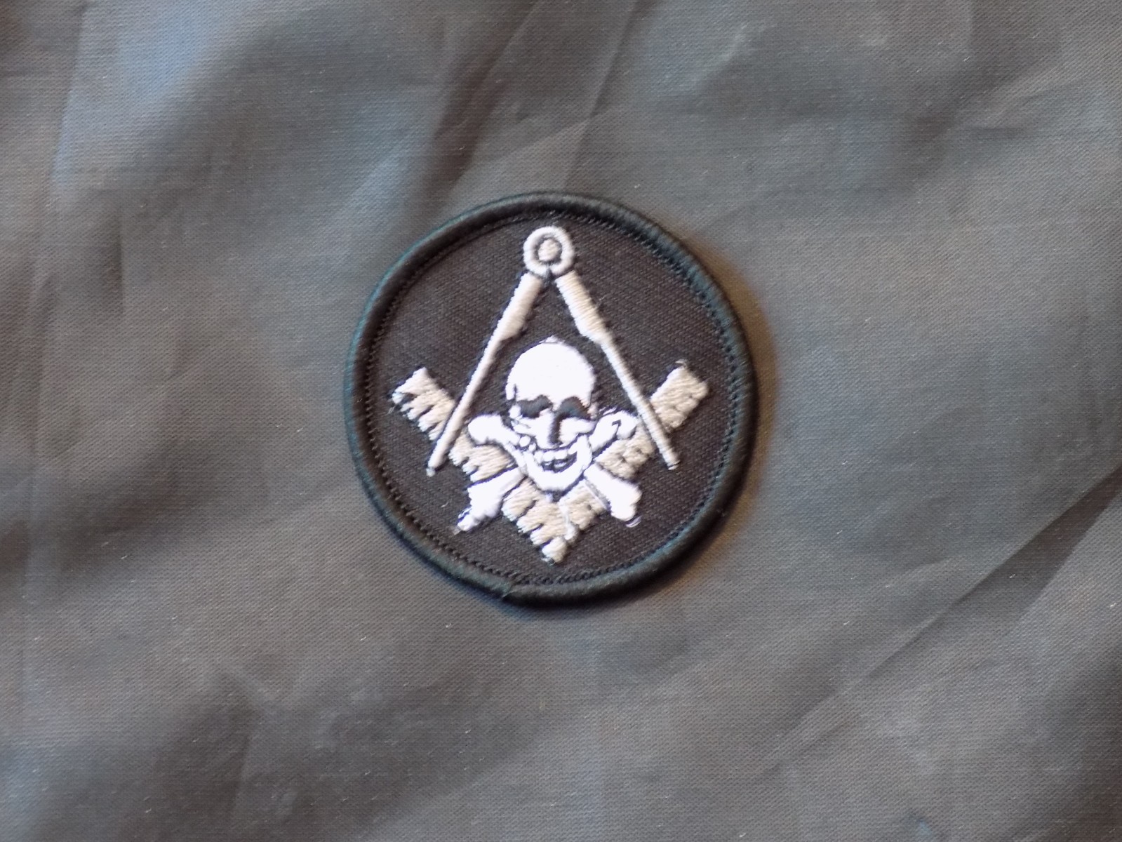 Skull Square Compass Black White Patch Round Iron Sew Freemason ...