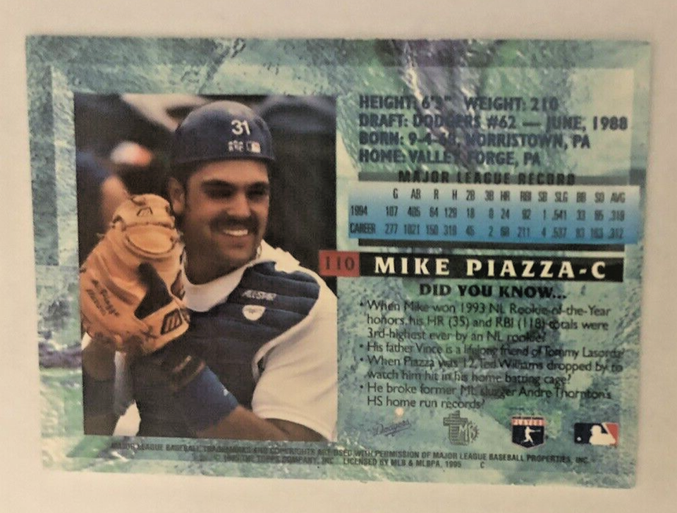 1995 Topps Embossed Baseball Mike Piazza #110 LA Dodgers HOF Rookie Of ...
