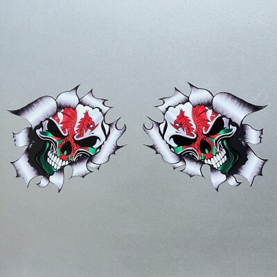 2x Small Skull With Wales Welsh Flag Ripped Metal Vinyl Sticker Decal ...
