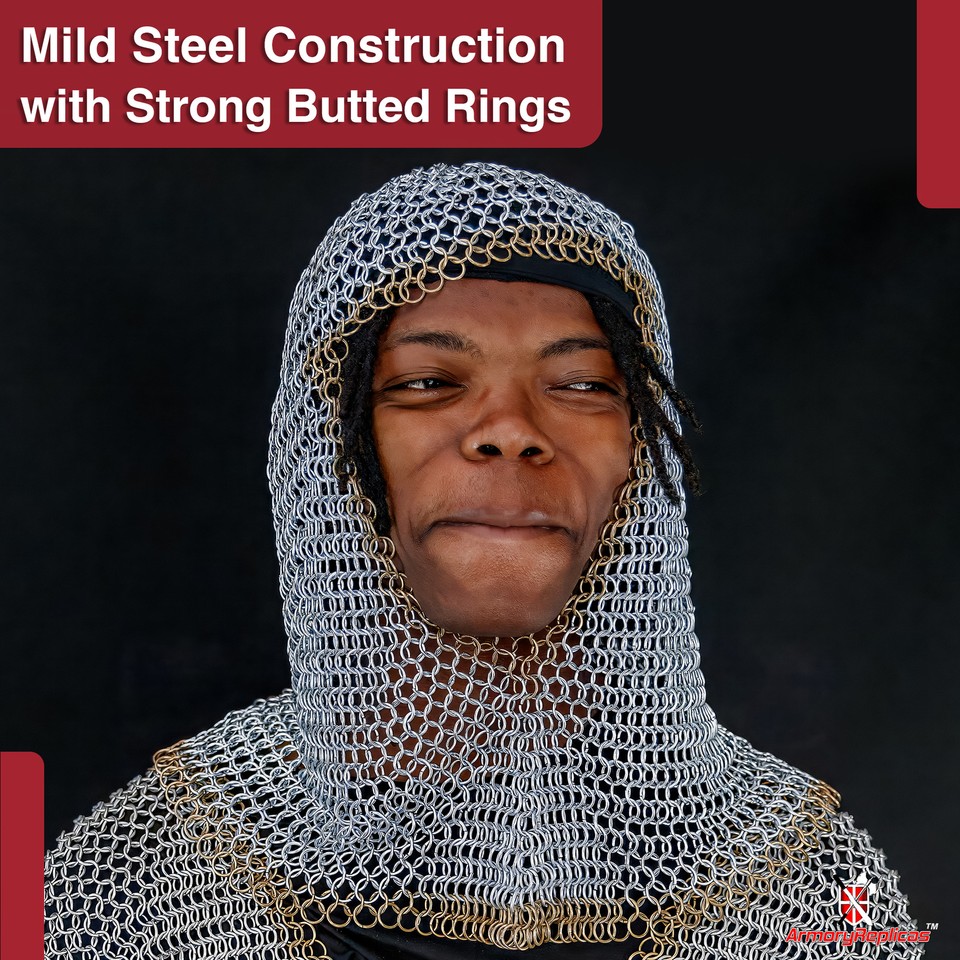 BATTLE READY CHAIN MAIL COIF MEDIEVAL RENAISSANCE CHAINMAIL HOOD ARMOR ...