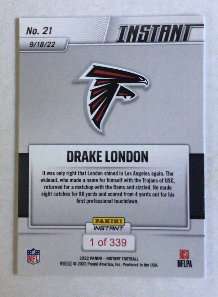 2022 Panini NFL Instant Drake London RC #21 Scores First TD Falcons PR ...