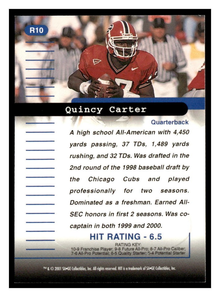 Quincy Carter 2001 SAGE HIT R10 SN2001 Rarefied | eBay
