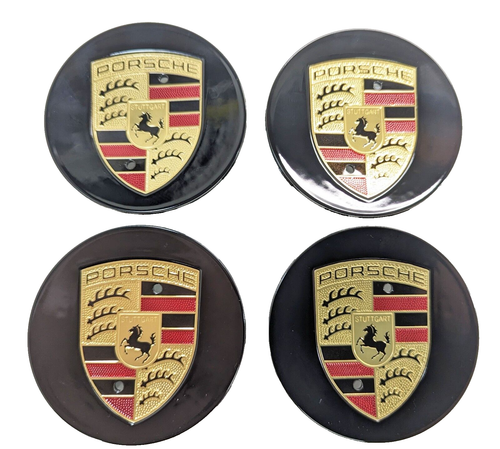 Porsche Alliage Centre Roue Capuchons Noir Brillant Couleur Crest ...