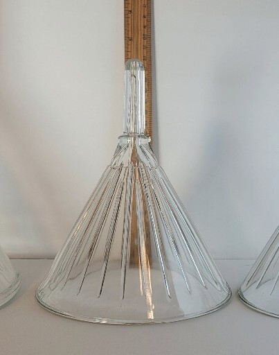 Funnel Set of 3 Ribbed Heavy Flint Glass Mooney AIR VENT Lab Pharmacy ...