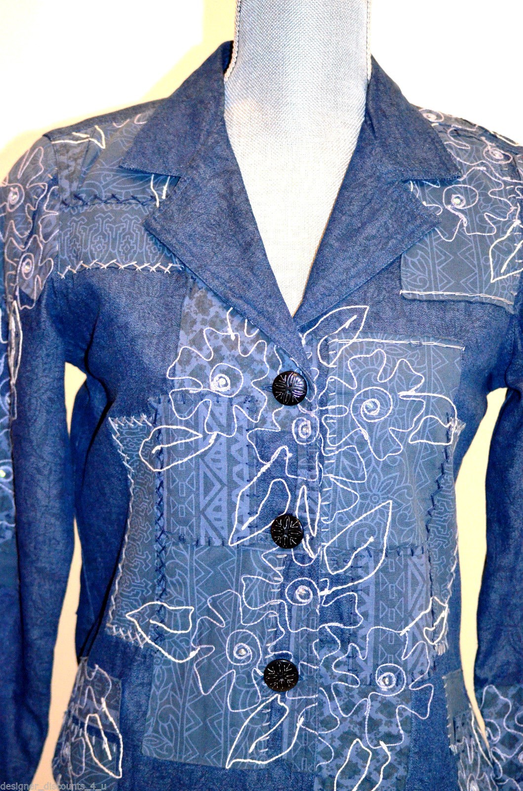 CWC COLDWATER CREEK denim blue jean Jacket embroidered lined Blazer ...