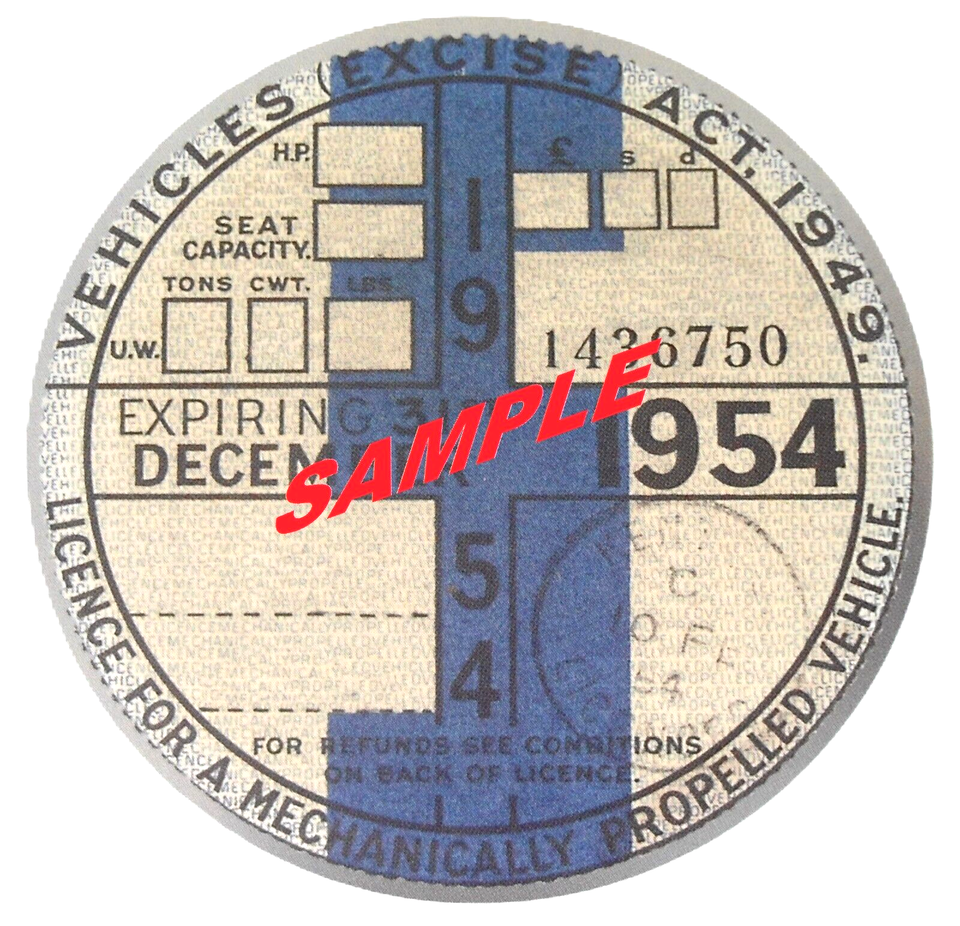 Vintage British Repro Replica Car Tax Discs 1947 1953 1954 1956 For ...