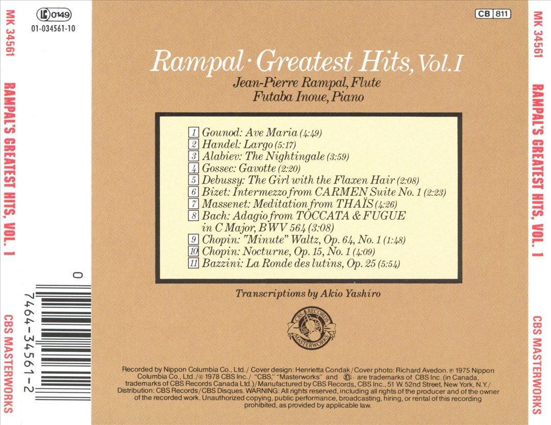 JEAN-PIERRE RAMPAL RAMPAL'S GREATEST HITS, VOL.1 NEW CD | eBay