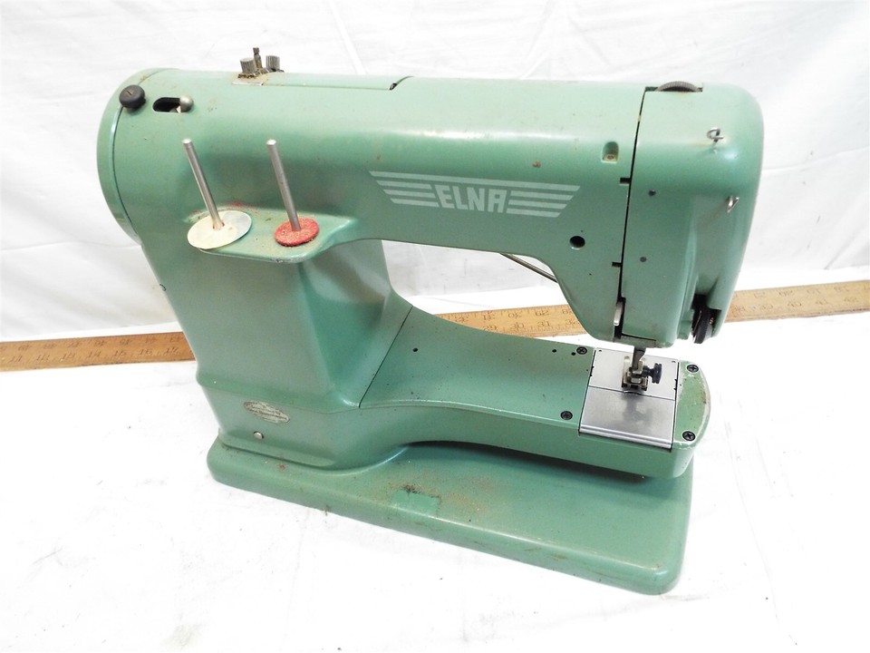 Vintage Elna Portable Green Supermatic Sewing Machine in Case 722010 ...