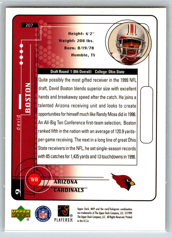 David Boston 1999 Upper Deck MVP RC #207 Arizona Cardinals Rookie | eBay