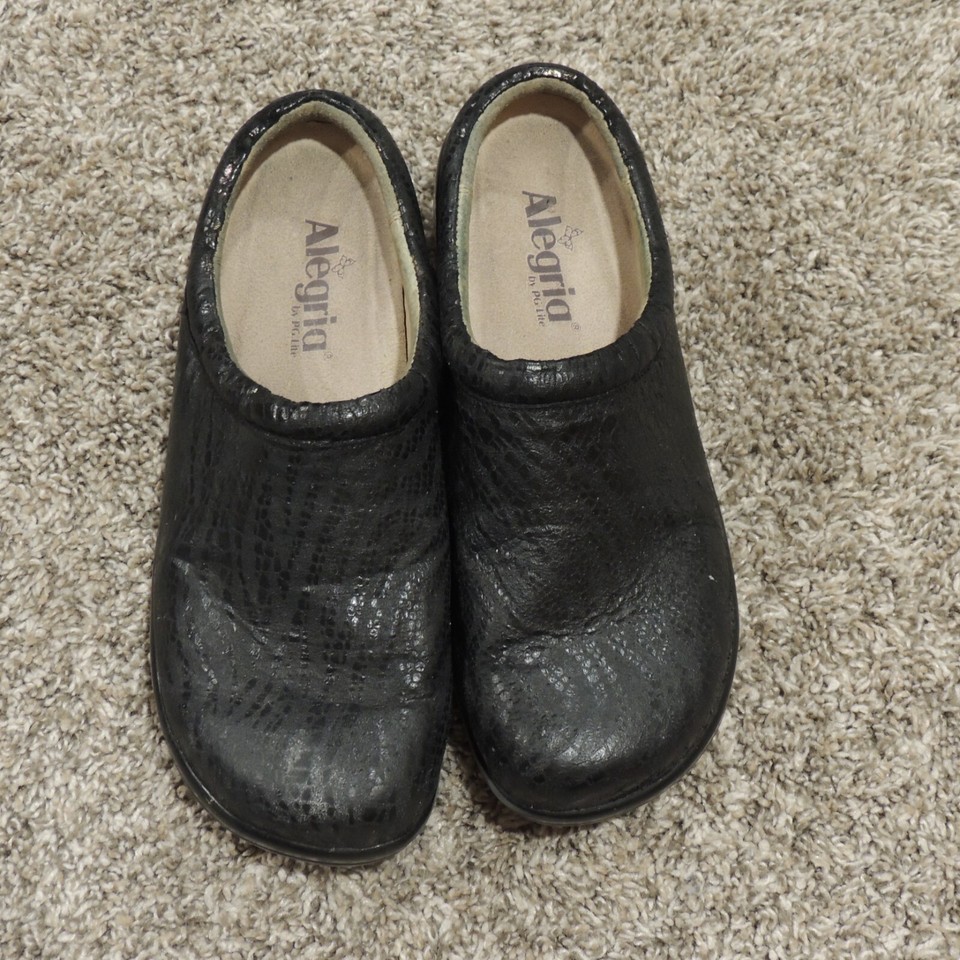 Alegria Comfort Clogs Size 38 8-8.5 Black Leather Work Casual | eBay