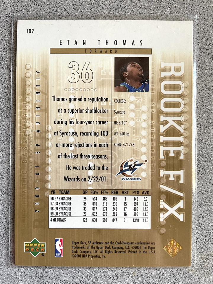 2000-01 SP Authentic Etan Thomas Rookie F/X Card /2000 Washington ...