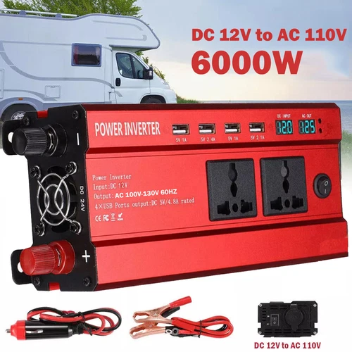 6000W Car Power Inverter DC 12V To AC 110V Pure Sine Wave Solar ...