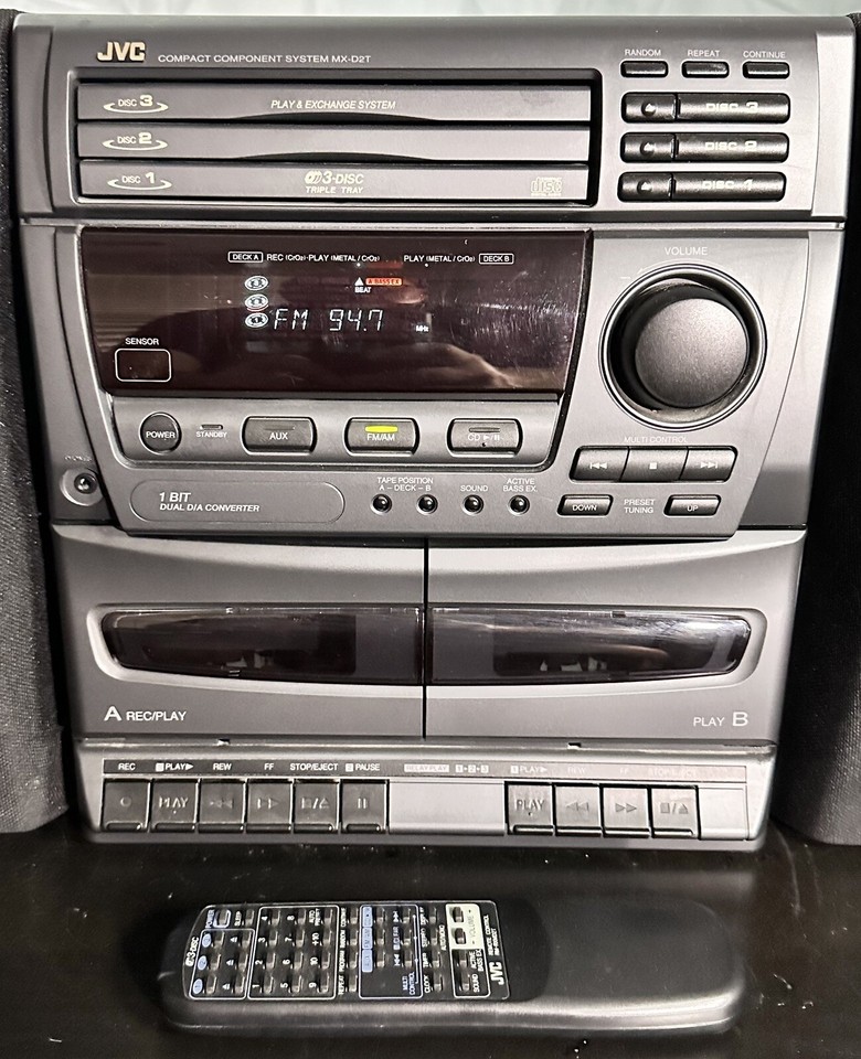 JVC MX-D2T Compact Component System FM/AM 3 Disc Tape Deck w/Remote ...