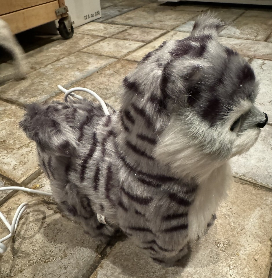 CUTE REMOTE CONTROL GREY STRIPPED WALKING MEOWING KITTEN CAT novelty ...