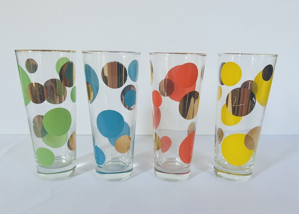 MCM set of 8 Russel Wright Eclipse Hi ball glassware multicolor &gold ...
