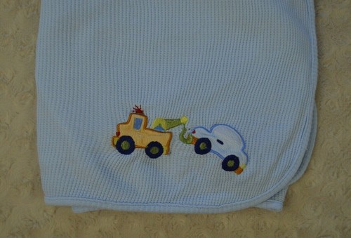 Just Born Tow Truck Baby Blanket Blue Thermal Waffle Weave Towing Car ...