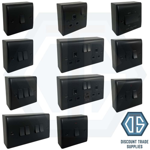 Matt Black Switches & Sockets with 32mm Black Surface Pattress Back Box ...