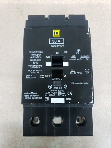 Square D EDB34030 30 Amp 480/277 Vac 3 Pole Bolt on Circuit Breaker | eBay