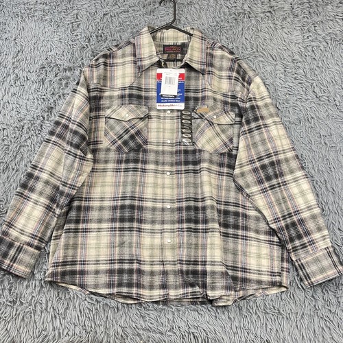Men’s Extra Heavy Pearl Snap Plaid Flannel Outdoor Shacket Tan Black ...