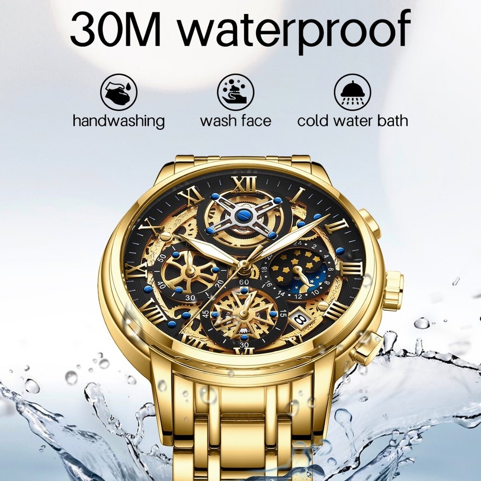 Classic Men Watch Stainless Steel Quartz Luminous Wristwatch Business ...