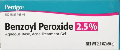 Perrigo Benzoyl Peroxide 2.5% Aqueous Base Treatment For Acne Gel Tube ...
