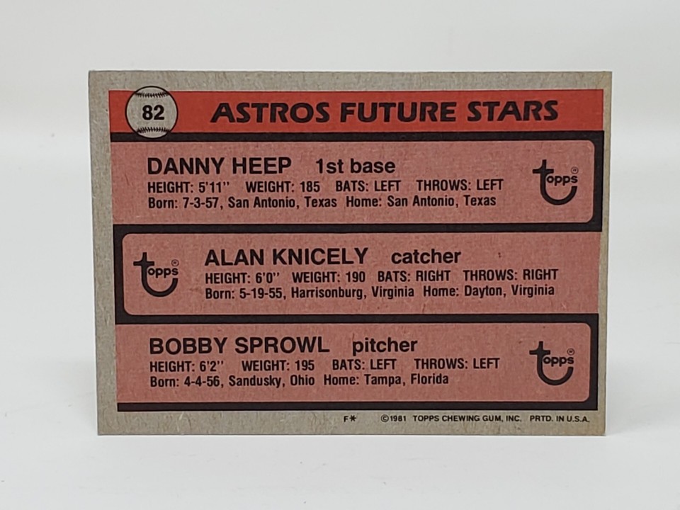 1981 TOPPS #82 ASTROS FUTURE STARS DANY HEEP/ALAN KNICELY/BOBBY SPROWL ...
