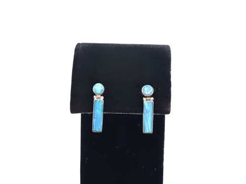 Silver 950 Blue Opal Stud Earrings | eBay