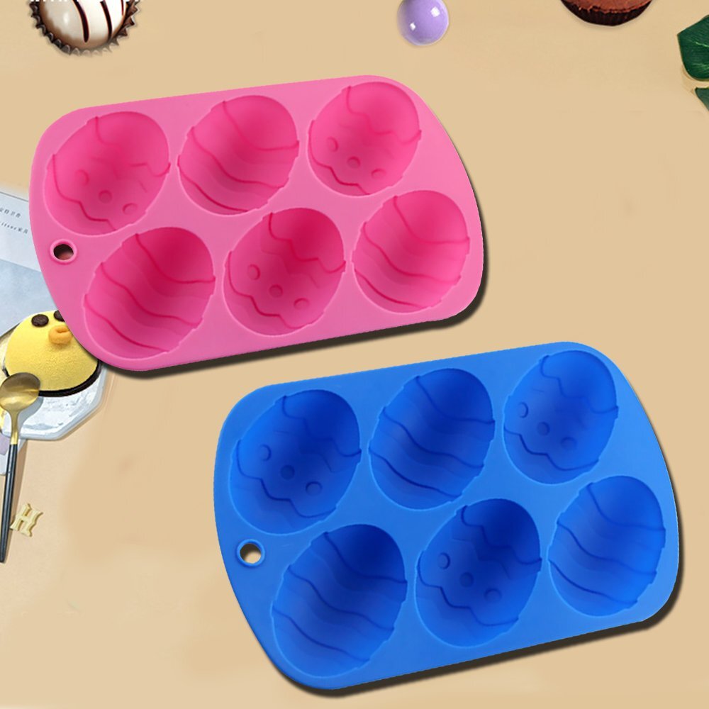 6 Cavity Easter Egg Shaped Bakeware Mold Dessert Silicone Cake Baking ...