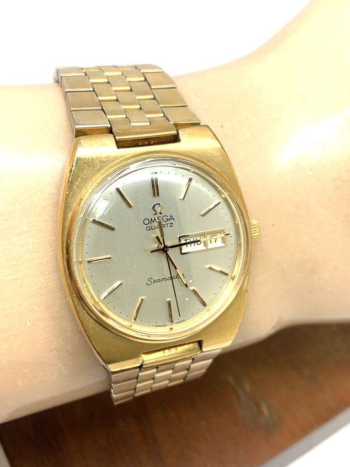 Omega Seamaster Men's Watch 1345 Vintage Swiss Quartz Day Date Gold ...
