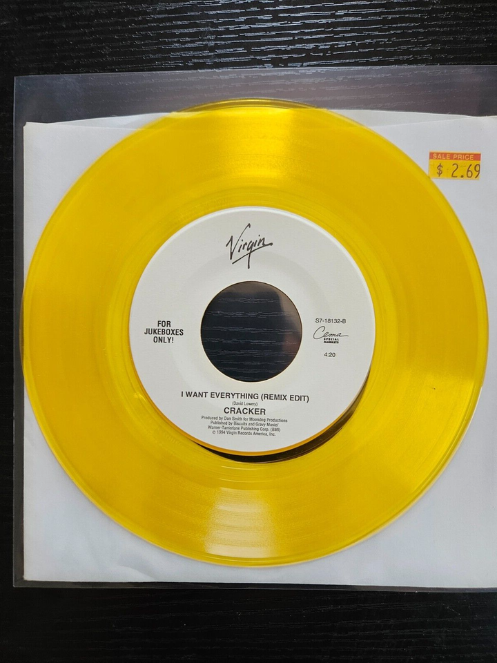 CRACKER Euro-Trash Girl YELLOW VINYL 7" 45 rpm record 1994 Virgin ...