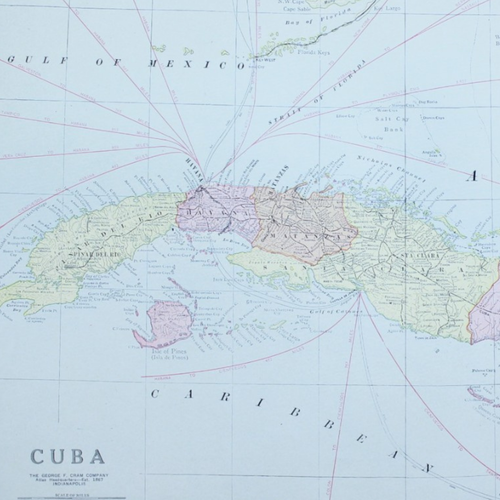 CUBA MAP Vintage Large Antique FULL COLOR 1928 21"x14" Atlantic Gulf ...