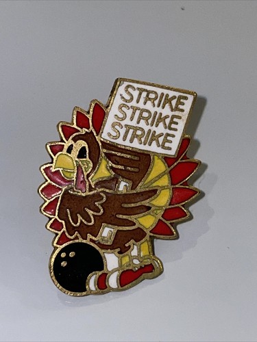 C. Sanders Gold Tone Bowling Ball Lapel Pin Turkey 3 Strikes 1" | eBay