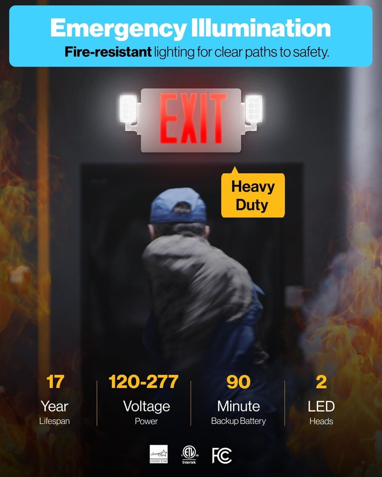 Sunco Exit Signs With Emergency Lights, Two Adjustable LED Lights With ...