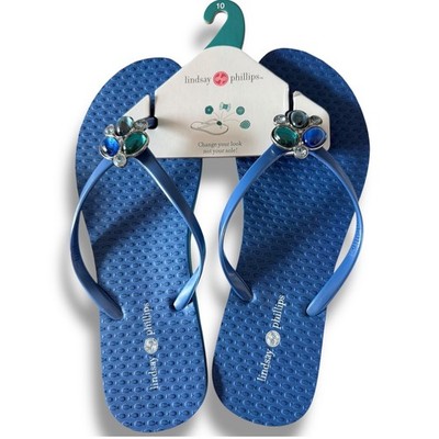 New Lindsay Phillips Embellished Flip Flops Kelli Princess Blue Sz 10 ...