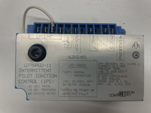 Johnson Controls G776RGD-11 Intermittent Pilot Ignition Control 63K2401 ...