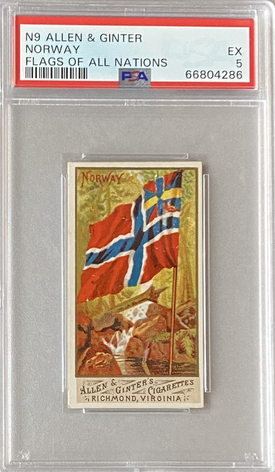 1887 N9 Allen & Ginter Flags Of All Nations NORWAY PSA 5 EX (Curve Back ...