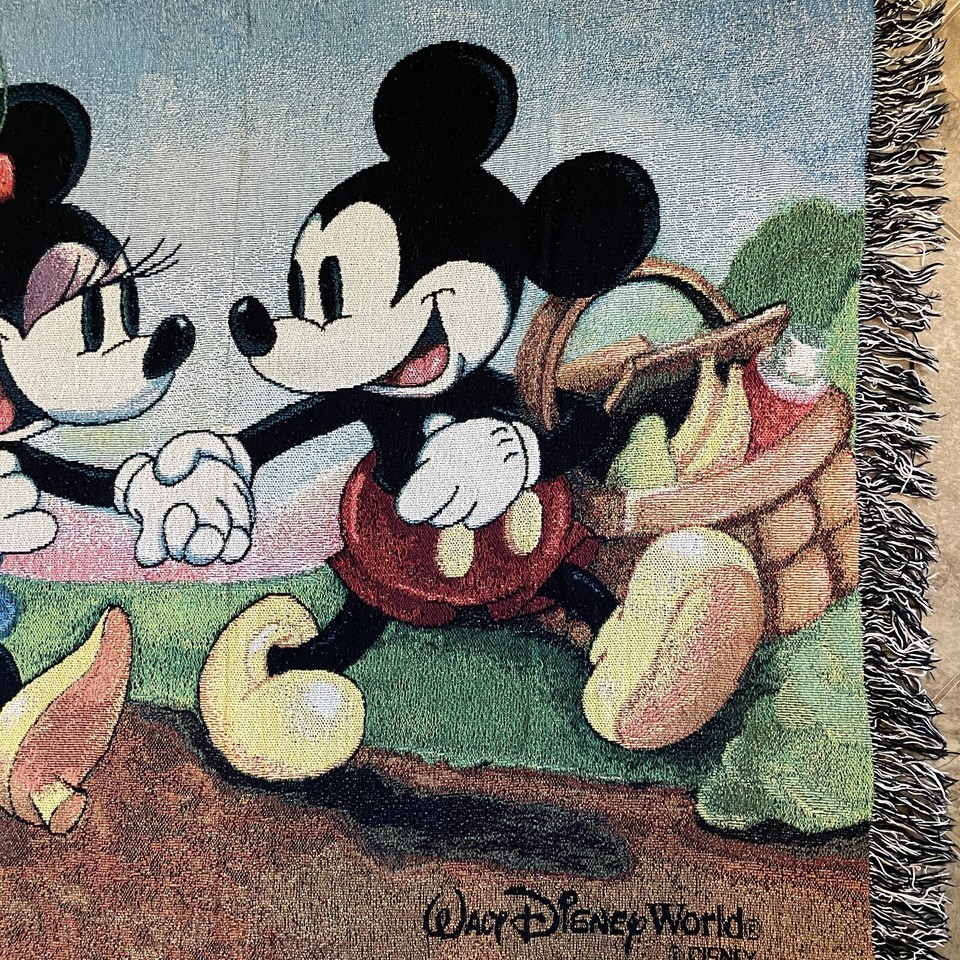 Walt Disney World Blanket Throw Mickey Minnie Mouse Tapestry Fringe ...