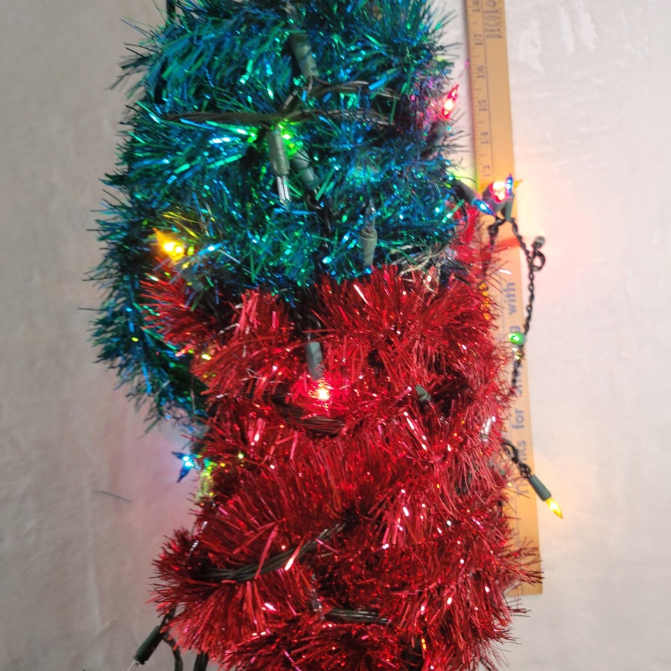 Tinsel Red Garland and Blue Garland with String of lights some working ...