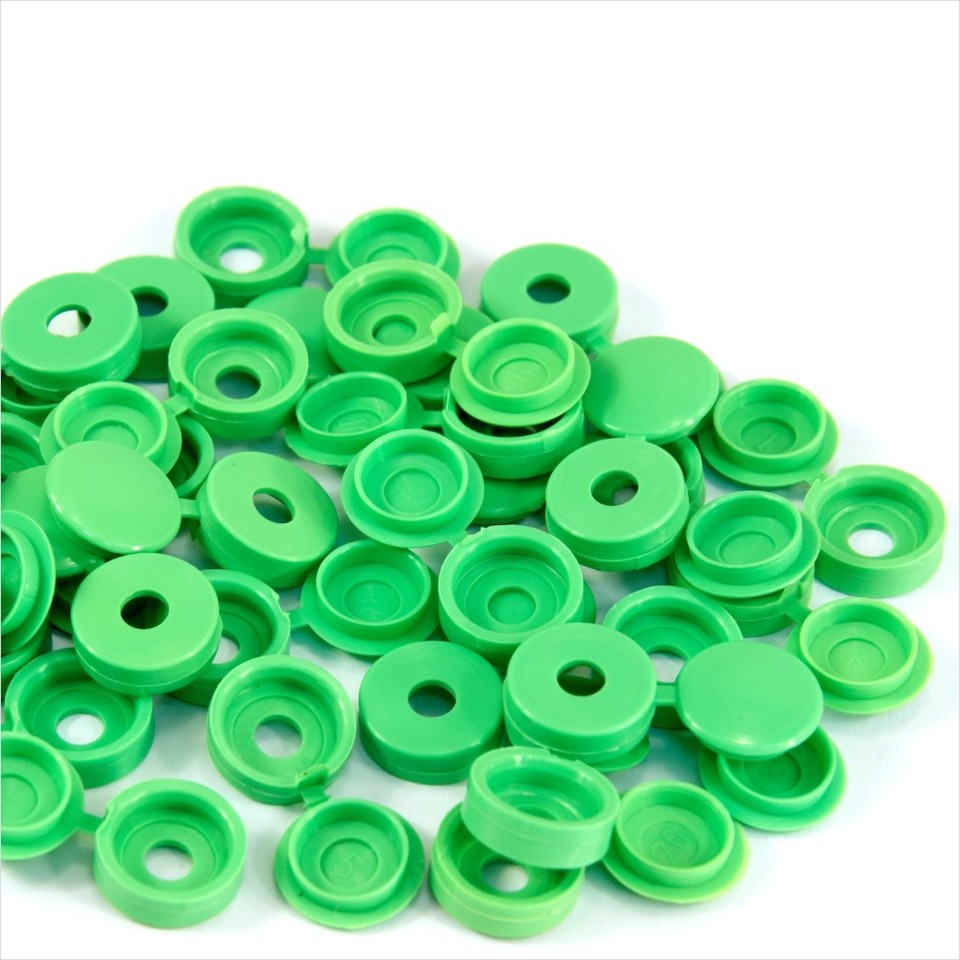 20 COLOUR SMALL PLASTIC HINGED SCREW FOLD OVER COVER CAPS 6g/8g Gauge ...
