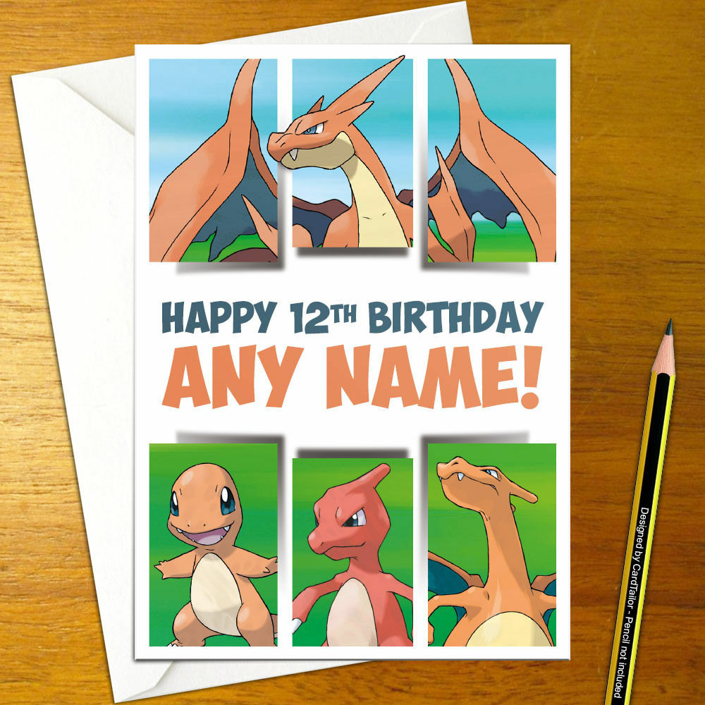 POKEMON SET Personalised Birthday Card - pikachu charmander charmeleon ...