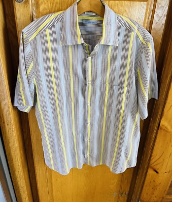 Two Flowers Yellow And Blue Shirt Sleeve Button Down Shirt Sz M | eBay