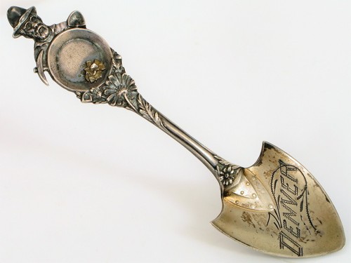 VTG STERLING SILVER SPOON DENVER COLORADO GOLD MINER PAN SHOVEL SHAPE ...
